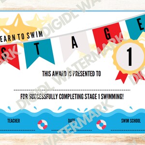 Printable Swim Lesson Certificate, Stage 1 to 7 Swimming, Swimming ...