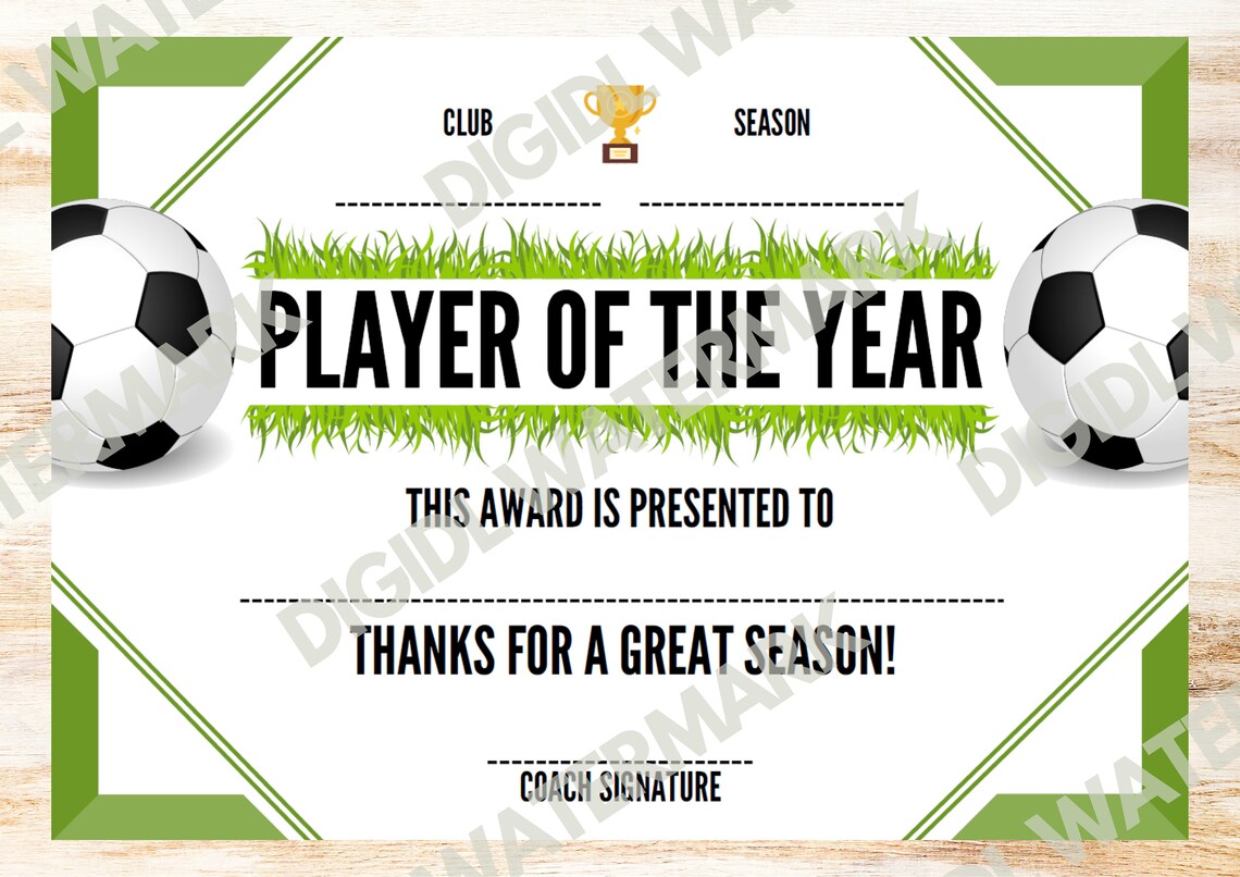 Printable Football Soccer SEASON Award Certificate, 42x A4 End of ...