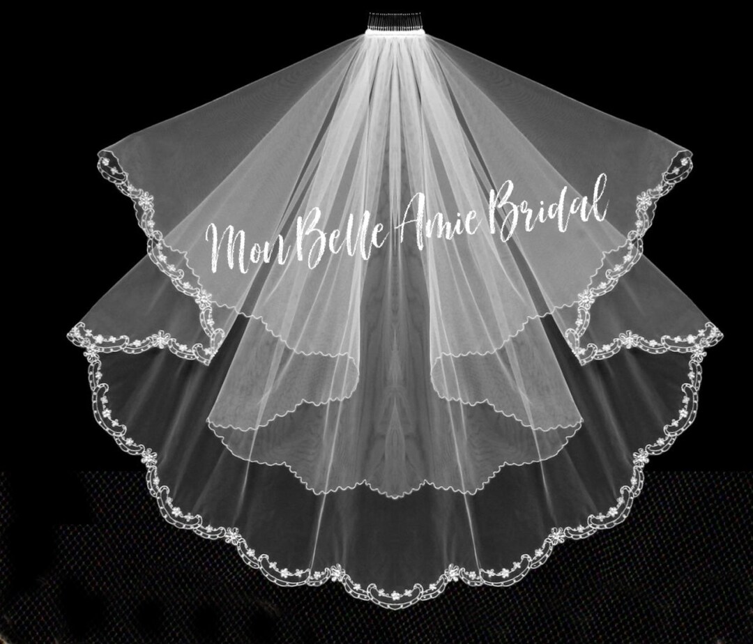 New Wedding Veil Double Layer Wedding Veil Embroider - Etsy