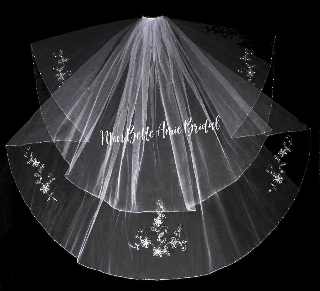 Zwei-Reihen Brautschleier: Kristall, Perle & Strass Blumen Design ...
