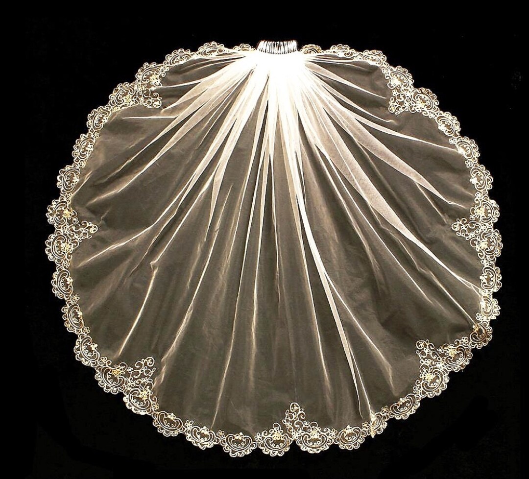 New | Wedding Veil | Silver Embroidery | Cathedral Length Veil ...