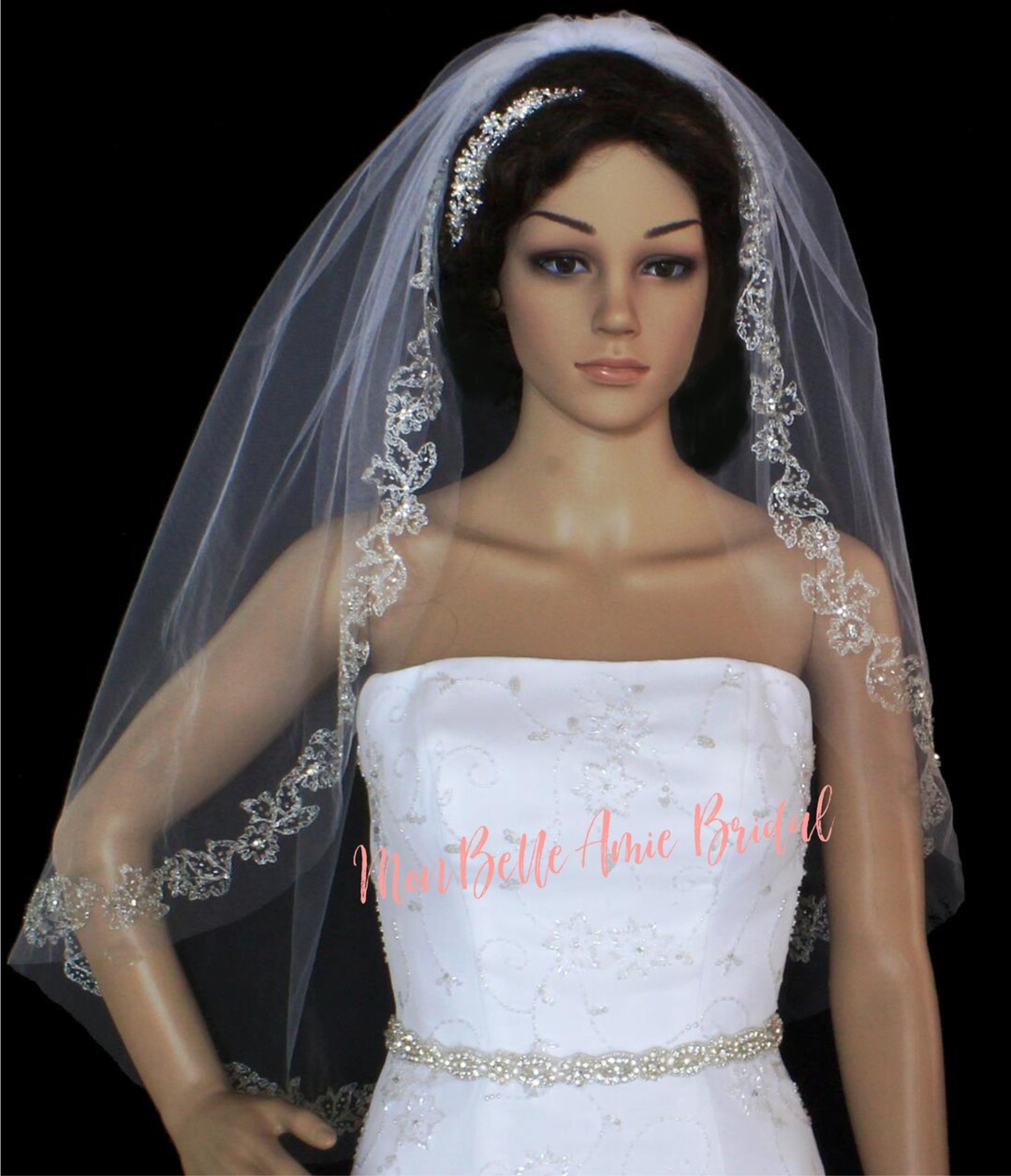 Wedding Veil | Silver Embroidered Wedding Veil | Flower Embroidered ...