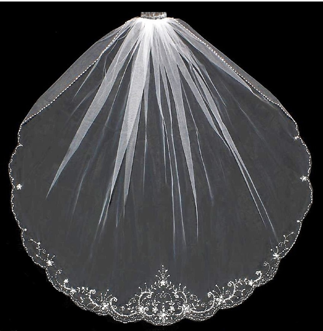 Cathedral Wedding Veil: Scalloped Edge With Crystal Beading - Etsy
