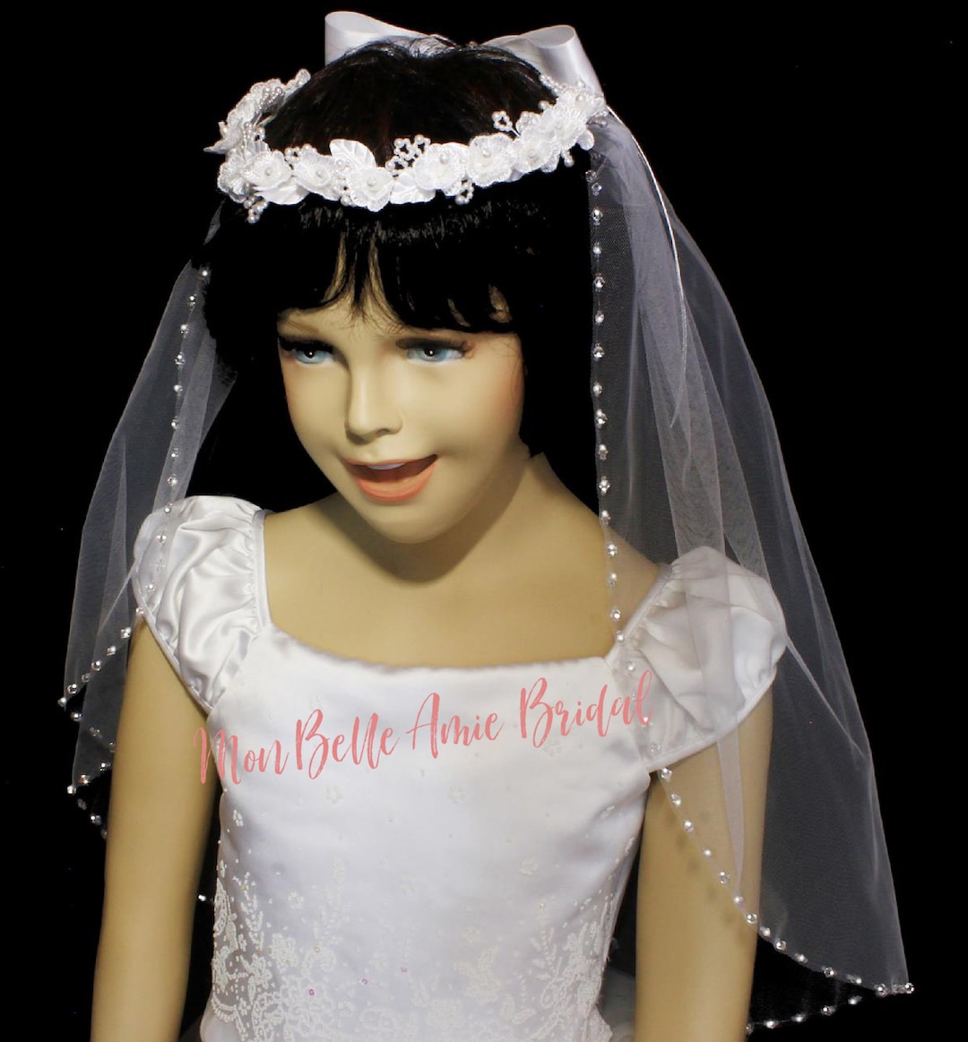 Child Veil, Flower Girl Veil, First Communion Veil, Crystal Edge Veil ...