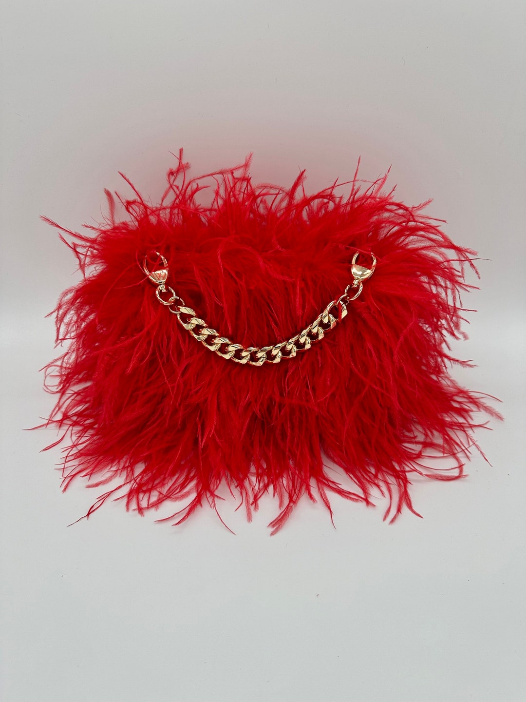 Red Ostrich Feather Handbag - Etsy