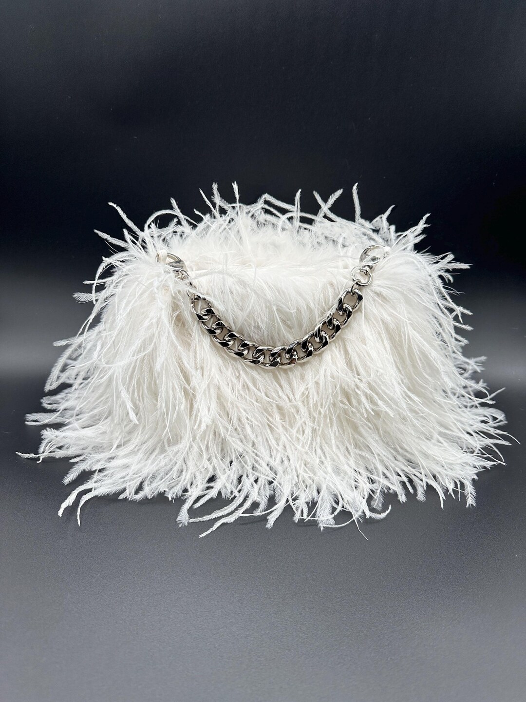 White Ostrich Feather Handbag With Chunky Chains - Etsy