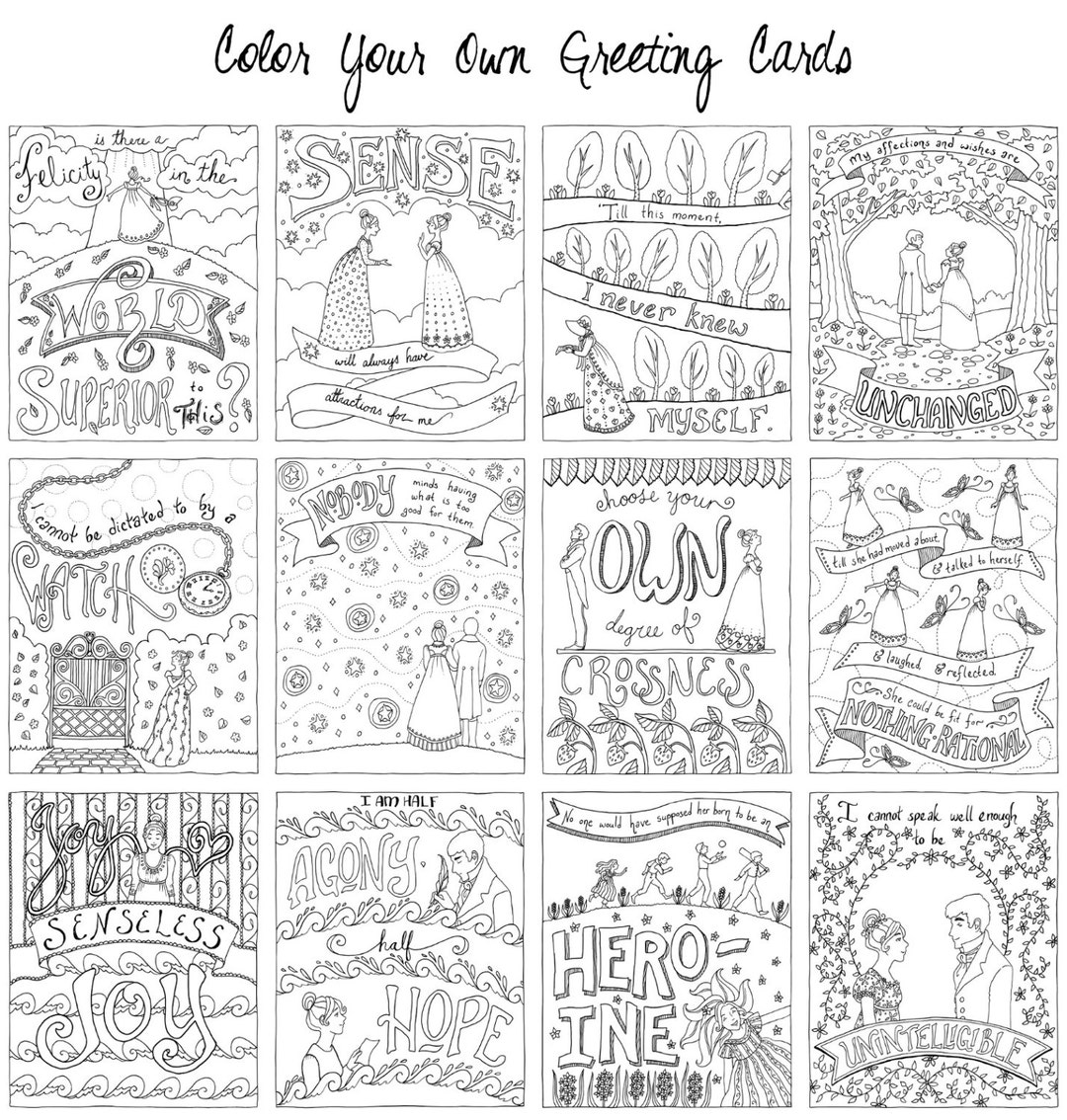 12 Jane Austen Greeting Cards to Color - Etsy