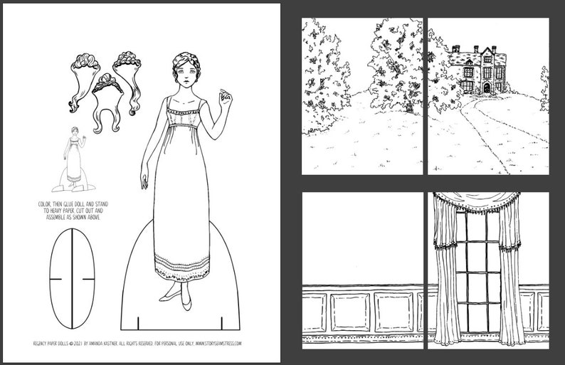 Regency Paper Dolls Coloring Pages PDF Printable Instant | Etsy