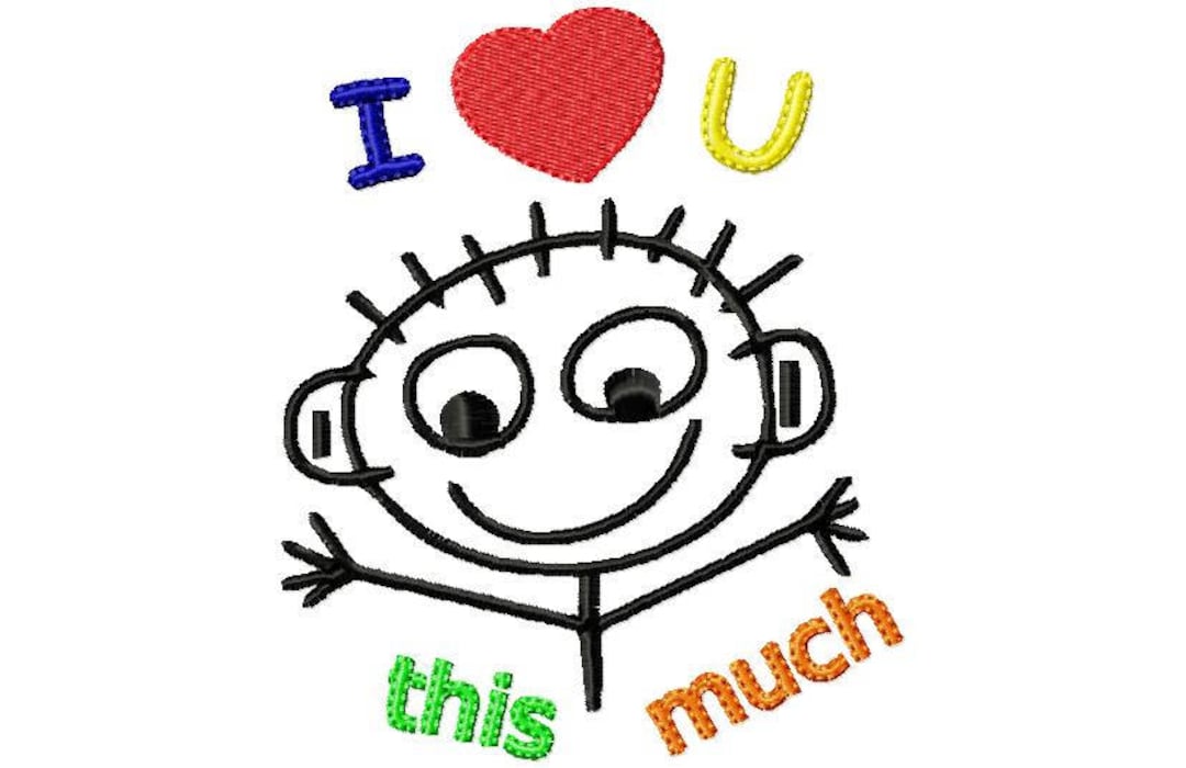 I Love You Stick Figure Embroidery Design, I Love You, Embroidery ...