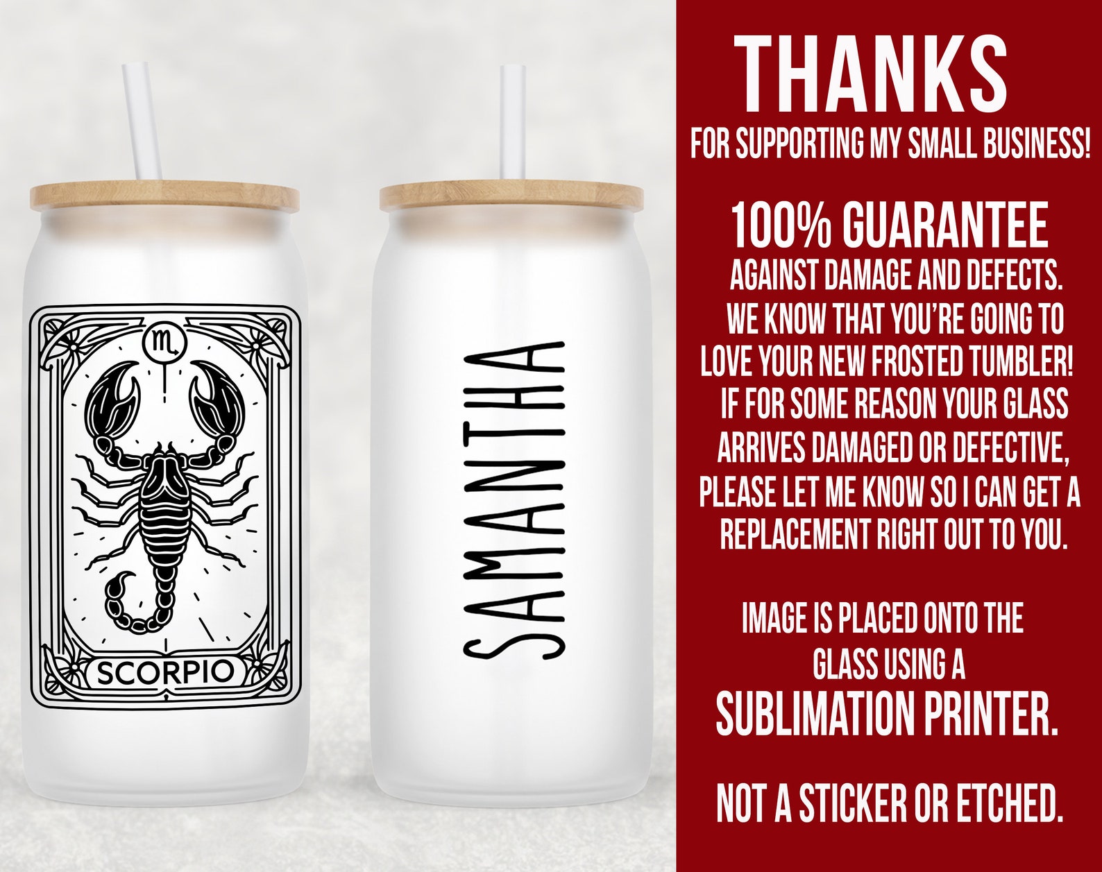 Personalized Scorpio Frosted Glass Cup, Custom Scorpio Glass Tumbler ...