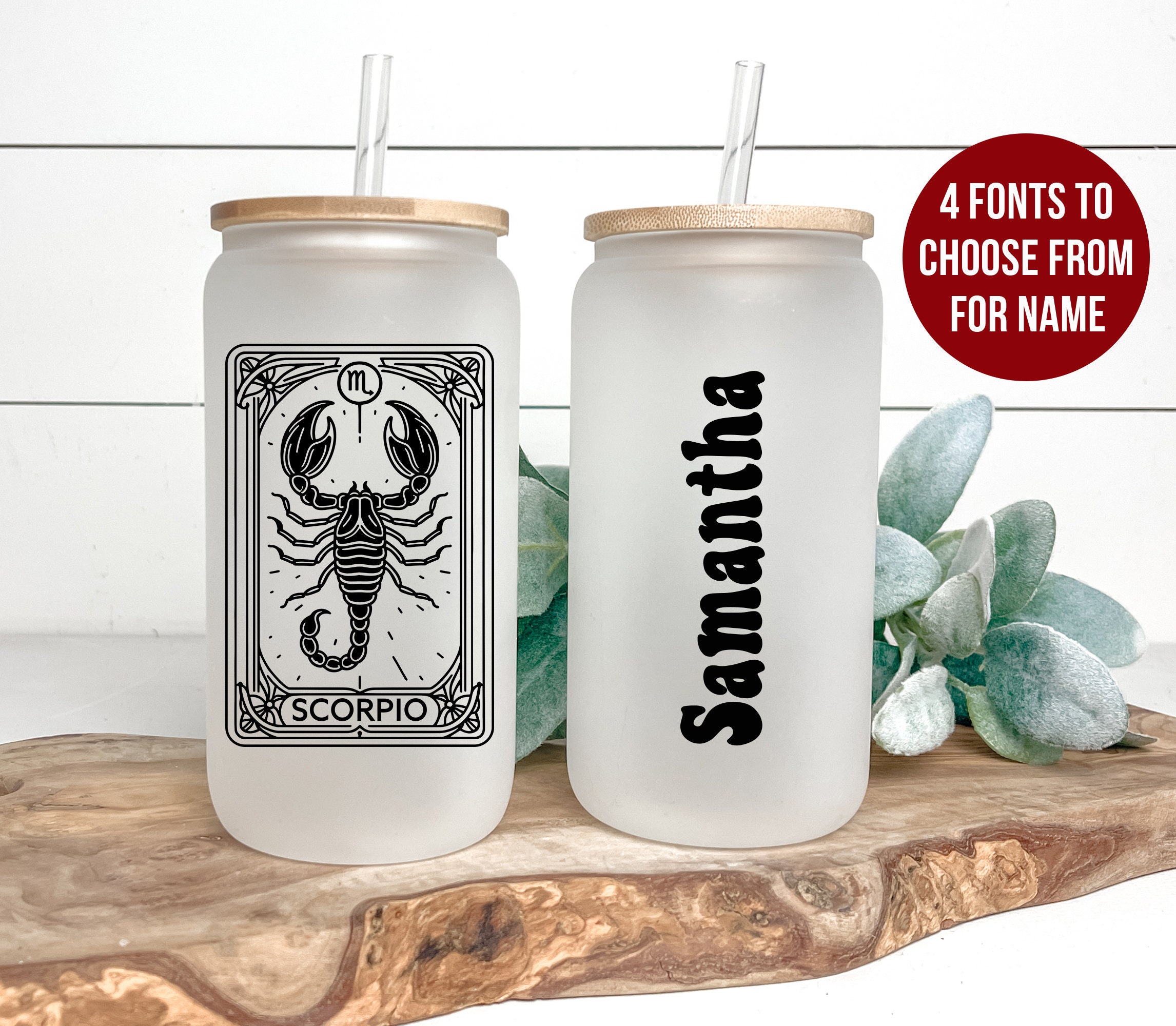 Personalized Scorpio Frosted Glass Cup, Custom Scorpio Glass Tumbler ...