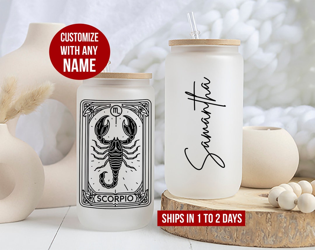 Personalized Scorpio Frosted Glass Cup, Custom Scorpio Glass Tumbler ...
