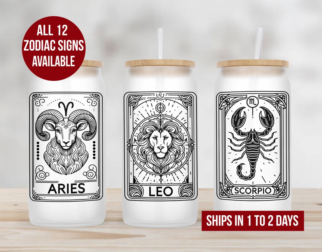 Personalized Zodiac Frosted Glass Cup, Custom Zodiac Glass Tumbler ...