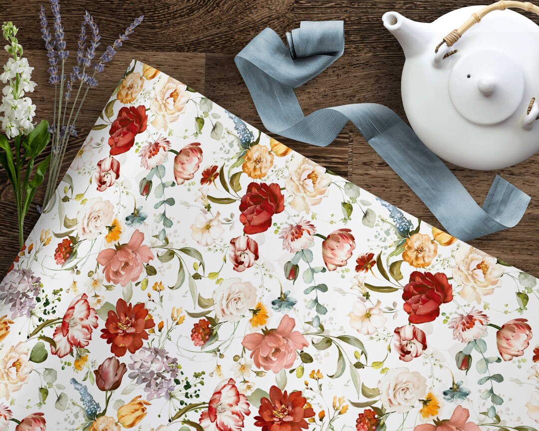 Wedding Gift Wrapping Paper, Wildflower Garden Bridal Birthday Gift ...