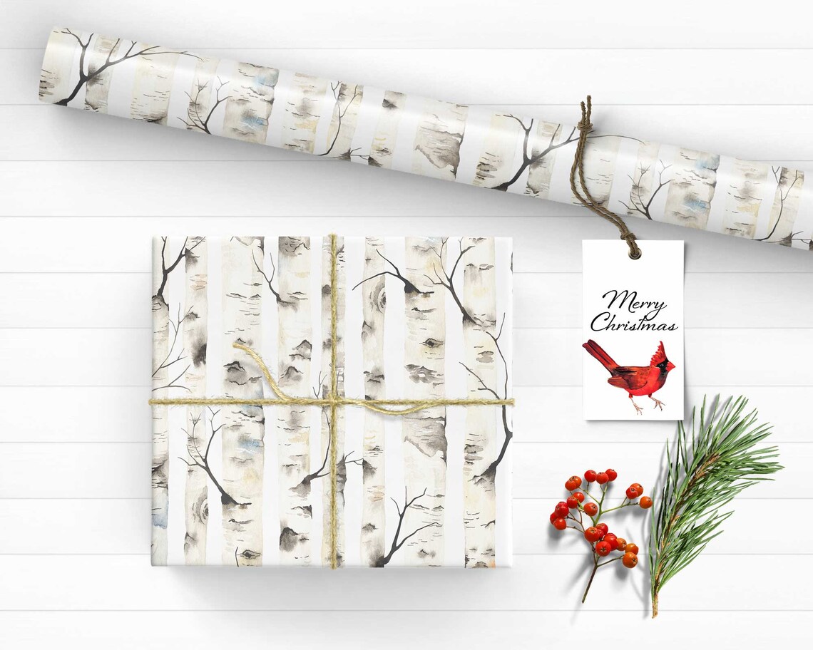 Christmas Wrapping Paper Birch Trees Woodland Winter Holiday - Etsy