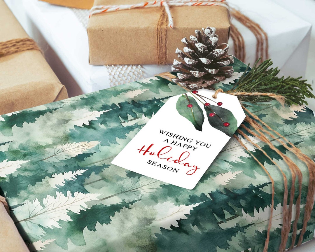 Christmas Wrapping Paper Trees Watercolor Winter Holiday Gift Wrap ...