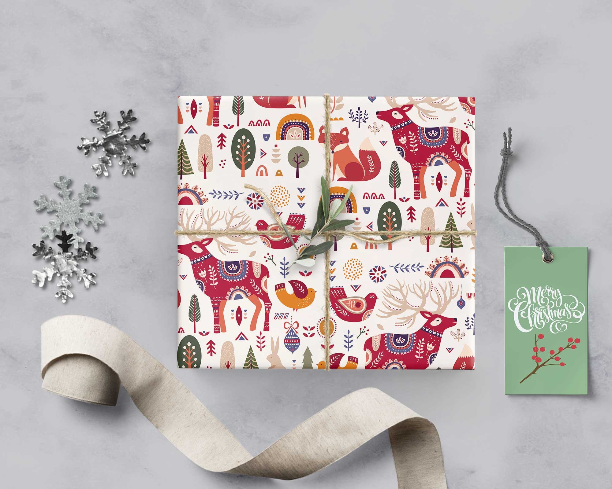 Christmas Wrapping Paper Rustic Woodland Animals Fox Moose | Etsy