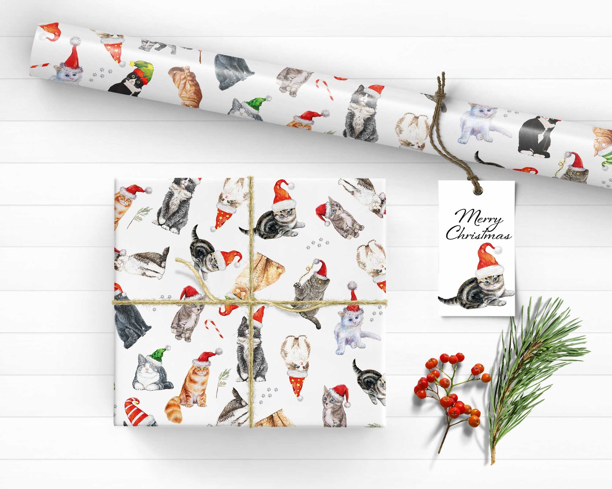 Christmas Gift Wrap Cats Holiday Cat Gift Wrap Cat Lover - Etsy