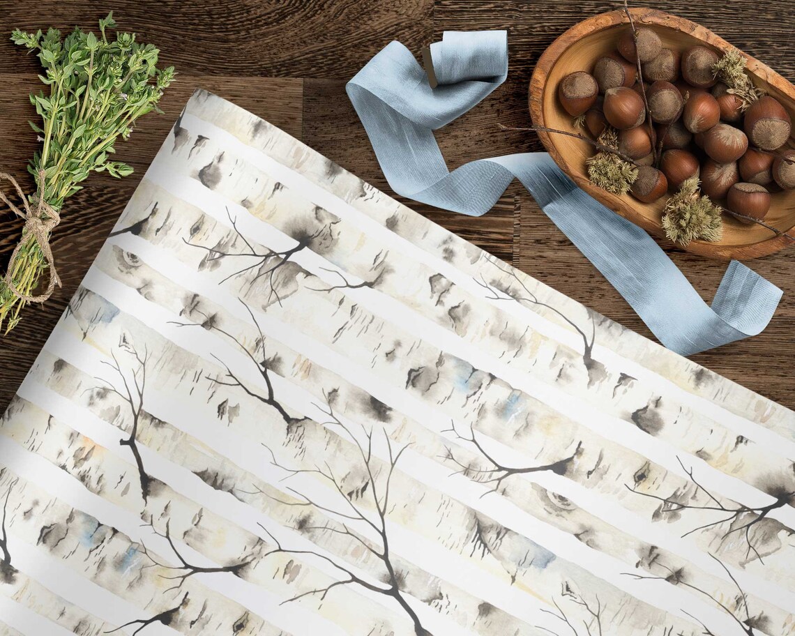 Christmas Wrapping Paper Birch Trees Woodland Winter Holiday - Etsy