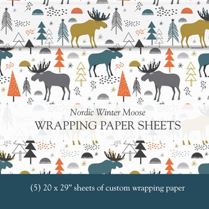 Christmas Wrapping Paper Sheets, Moose Forest Winter Gift Wrap ...