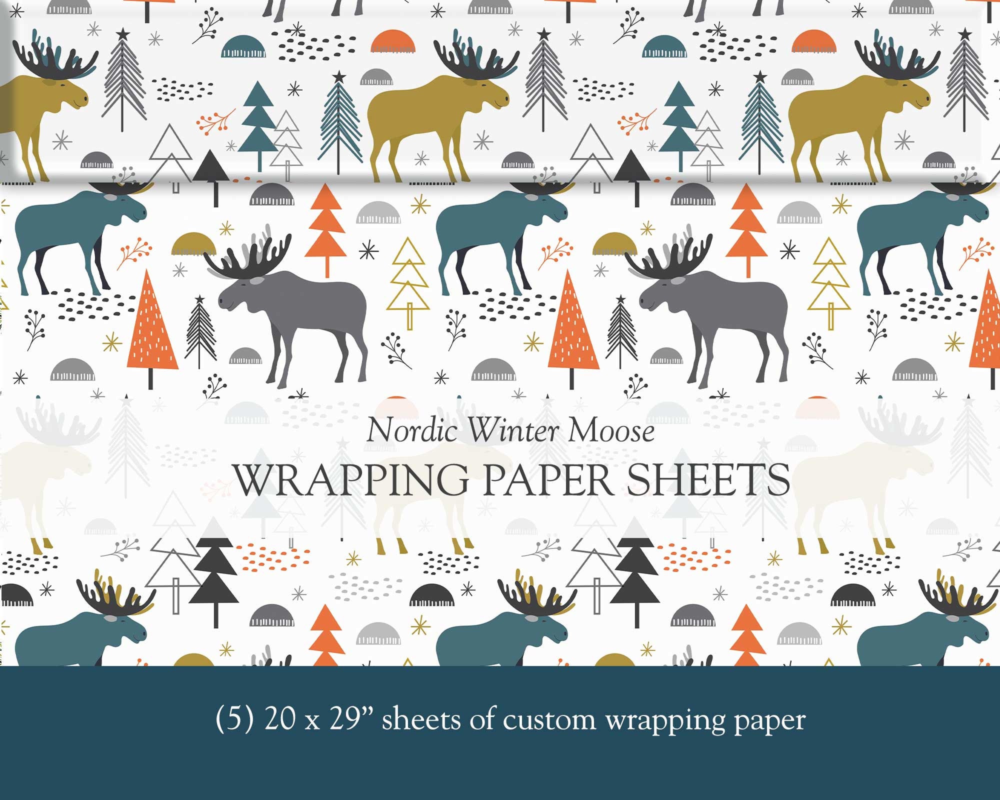 Christmas Wrapping Paper Sheets Moose Forest Winter Gift - Etsy