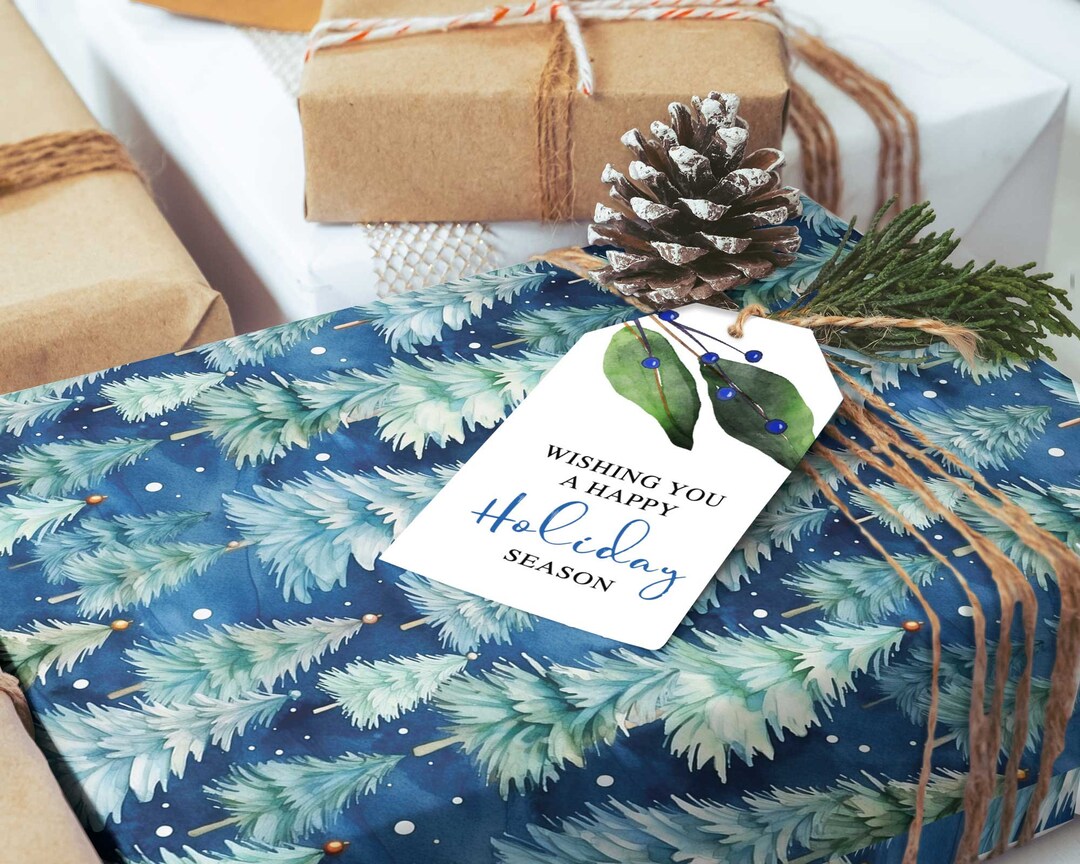 Christmas Wrapping Paper Trees Watercolor Winter Holiday Gift Wrap ...