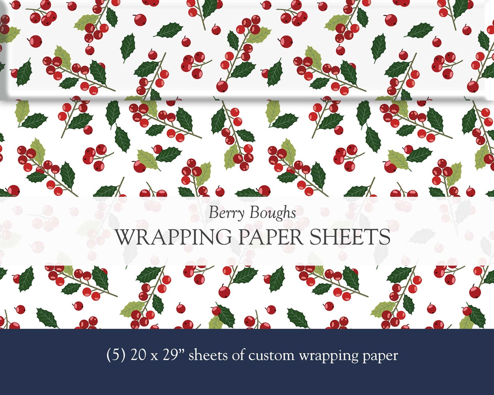 Christmas Wrapping Paper Roll Berry Greenery Pine Winter - Etsy