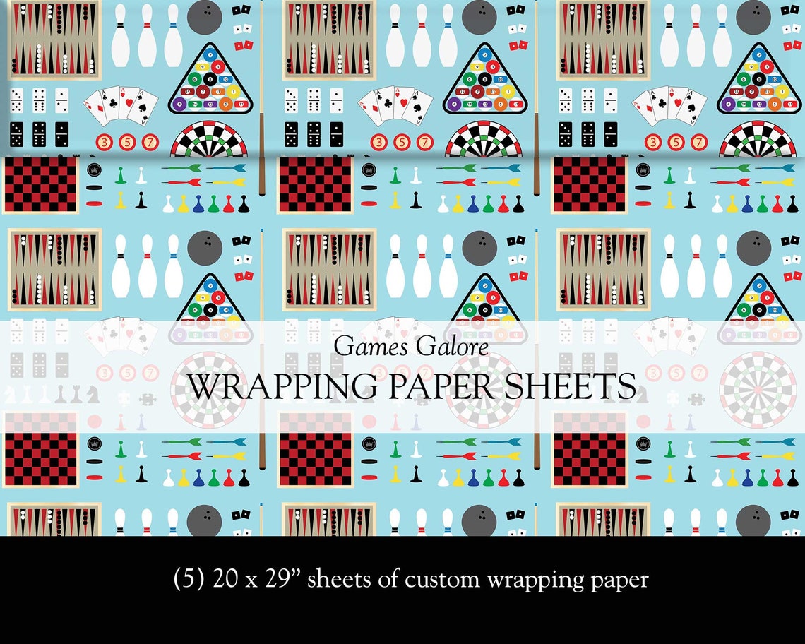 Game Night Gift Wrapping Paper, Vintage Board Game Backgammon, Checkers ...