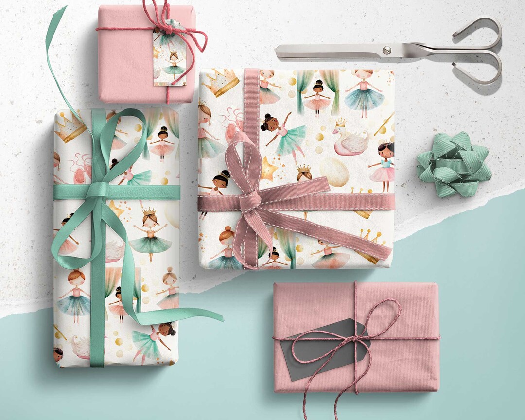 Ballerina Print Gift Wrap, Birthday Party Ballet Wrapping Paper Little ...