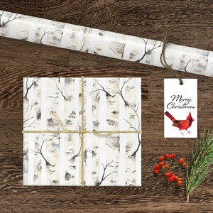 Christmas Wrapping Paper, Birch Trees Woodland Winter Holiday Gift Wrap ...