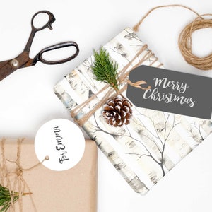 Christmas Wrapping Paper, Birch Trees Woodland Winter Holiday Gift Wrap ...