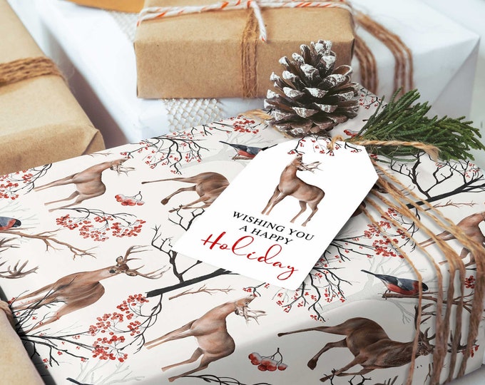 Woodsy Wrapping Paper Deer Gift Wrap Roll Forest Wrapping Paper, Modern ...