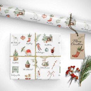 Christmas Wrapping Paper Rustic Watercolor Winter Holiday Gift Wrap ...