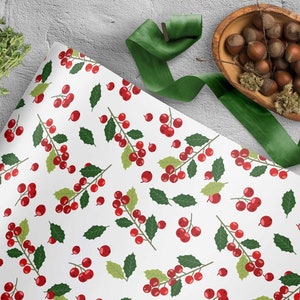 Christmas Wrapping Paper Roll, Berry Greenery Pine, Winter Holiday Gift ...