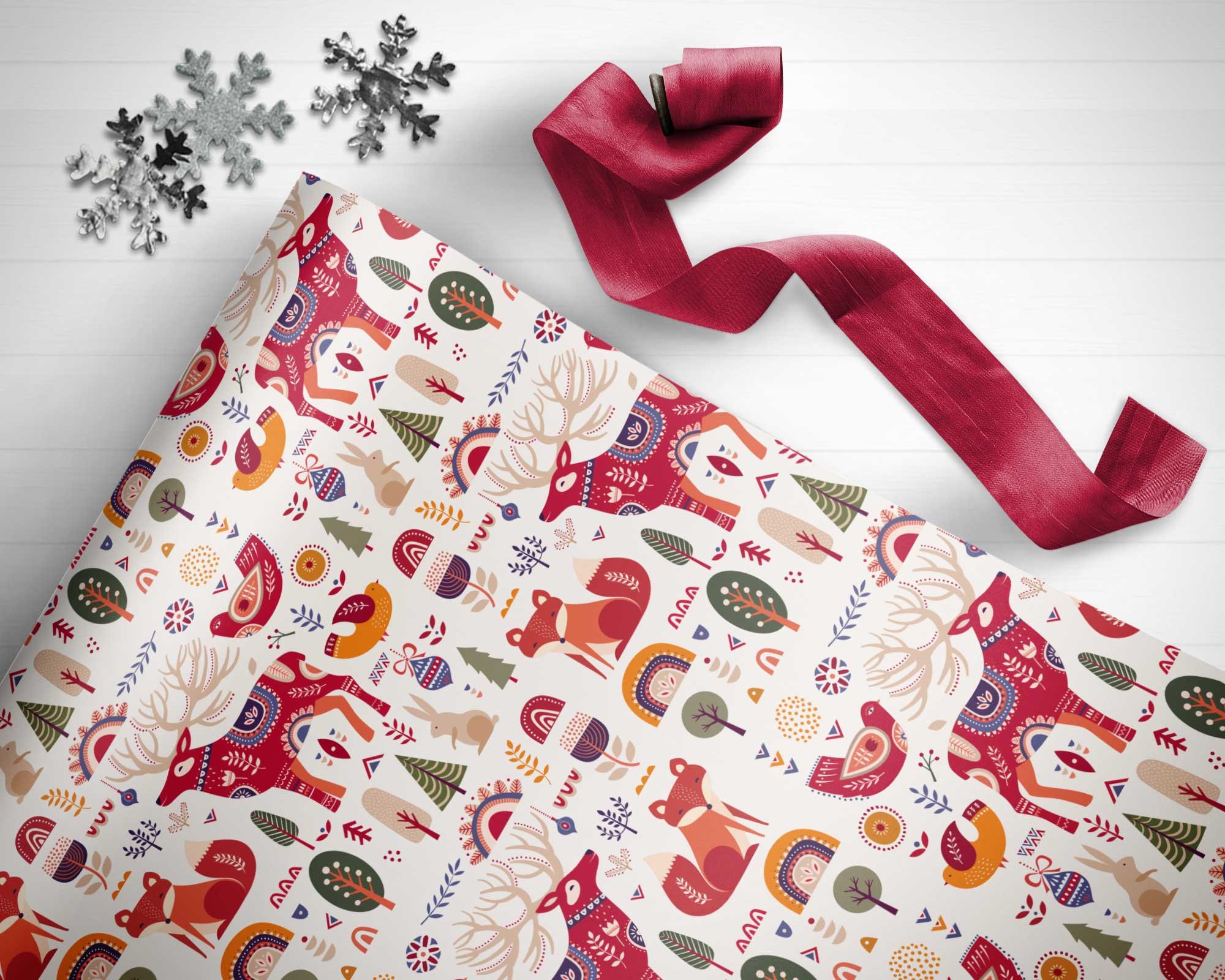 Christmas Wrapping Paper Rustic Woodland Animals Fox Moose | Etsy