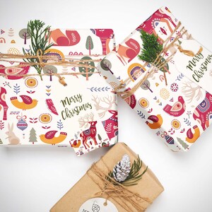 Christmas Wrapping Paper, Rustic Woodland Animals Fox Moose, Winter ...