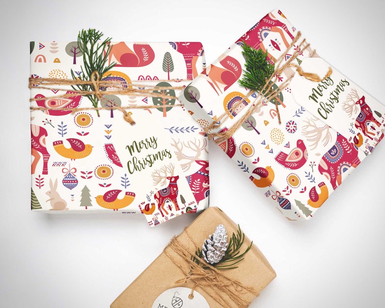 Christmas Wrapping Paper Rustic Woodland Animals Fox Moose - Etsy