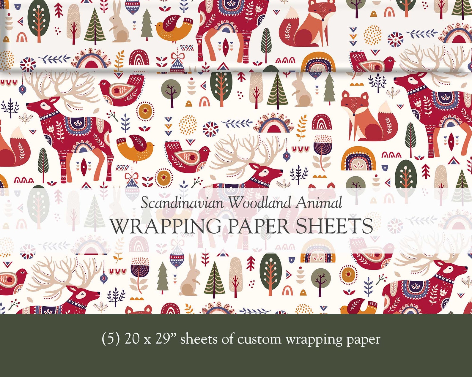Christmas Wrapping Paper Rustic Woodland Animals Fox Moose - Etsy