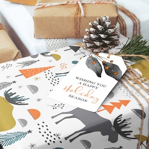 Christmas Wrapping Paper Sheets, Moose Forest Winter Gift Wrap ...