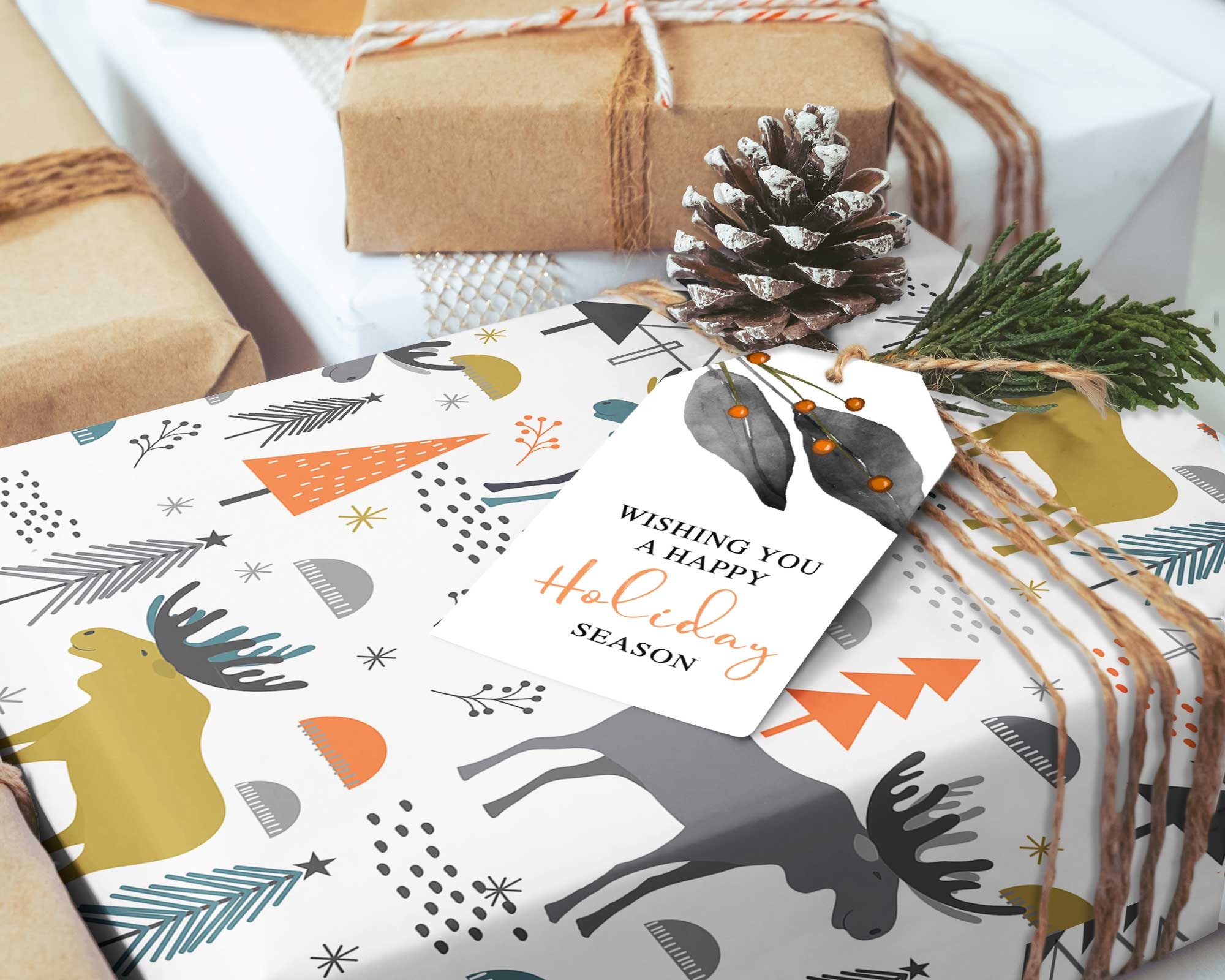 Christmas Wrapping Paper Sheets Moose Forest Winter Gift - Etsy