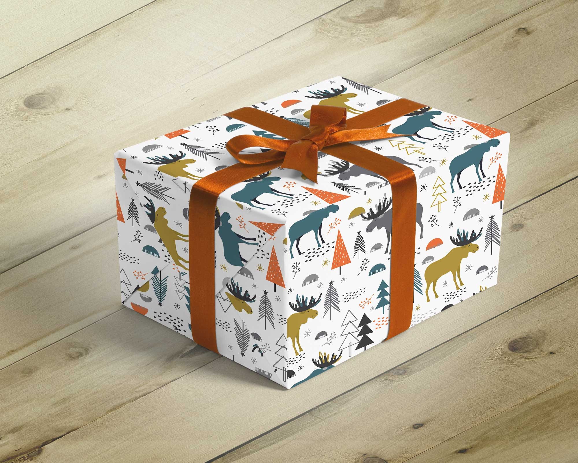 Christmas Wrapping Paper Sheets Moose Forest Winter Gift - Etsy