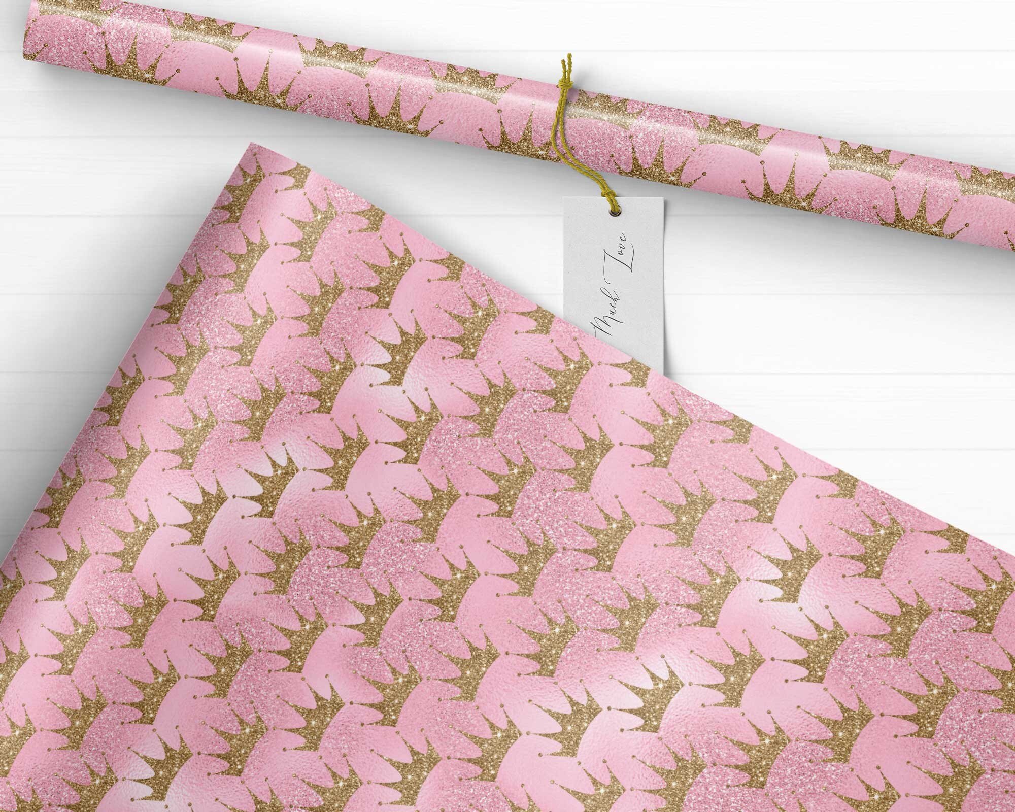 Princess Gift Wrap Royal Crown Pink and Gold Glitter Holiday - Etsy