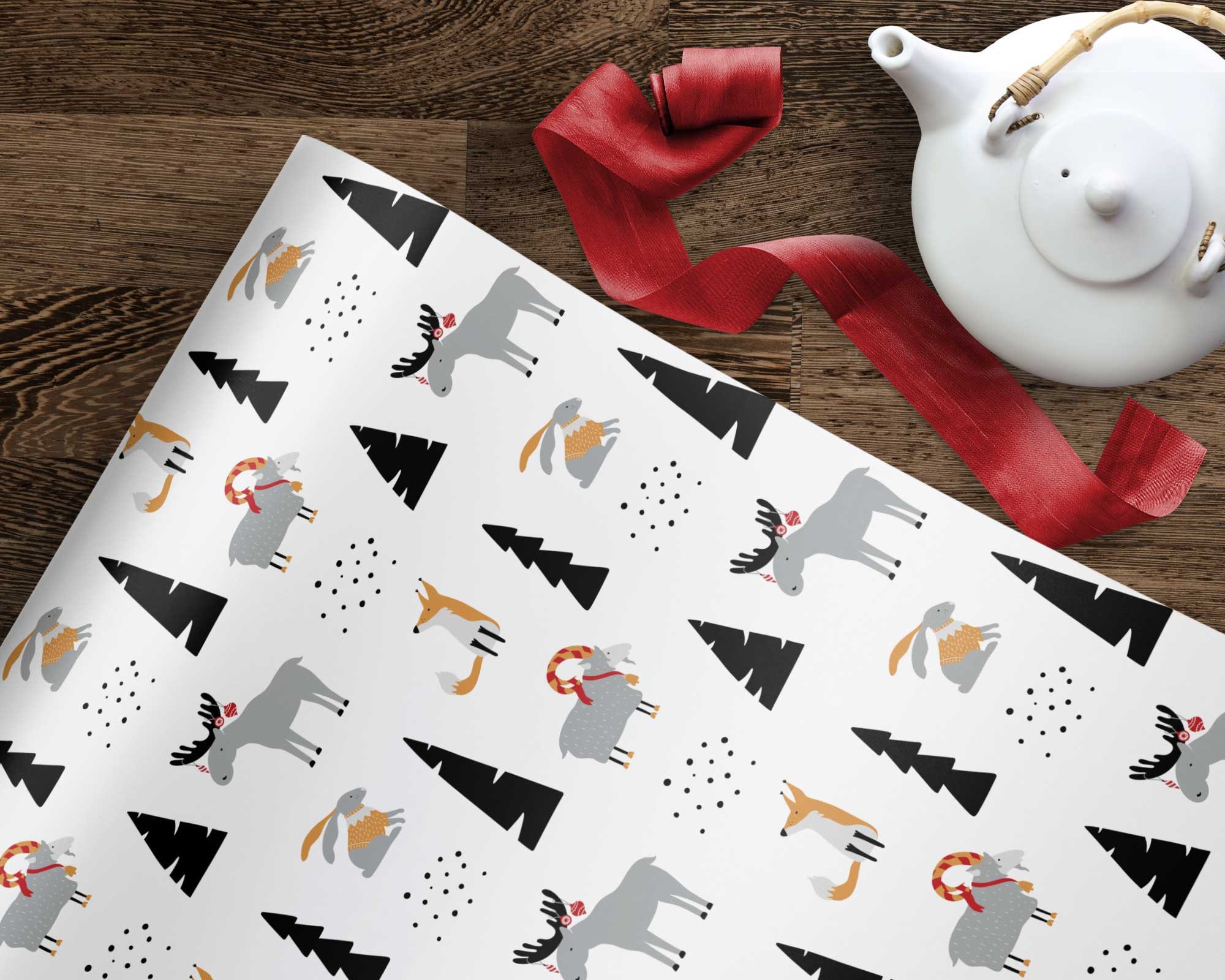 Christmas Wrapping Paper Roll Rustic Woodland Moose Fox - Etsy