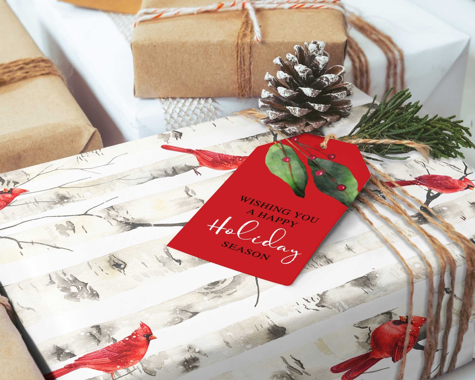 Winter Forest Wrapping Paper, Cardinal Gift Wrap, Woodland Birch Tree ...