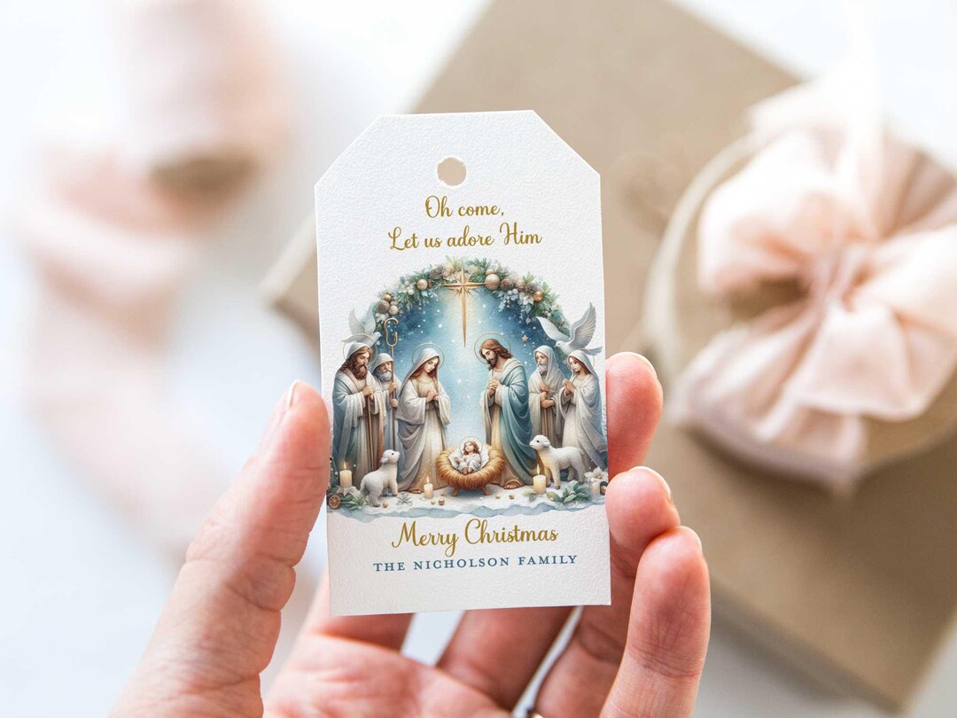 Christmas Gift Tags, Christmas Gift Labels, Christmas Nativity Scene Tag Set Religious Holiday ...