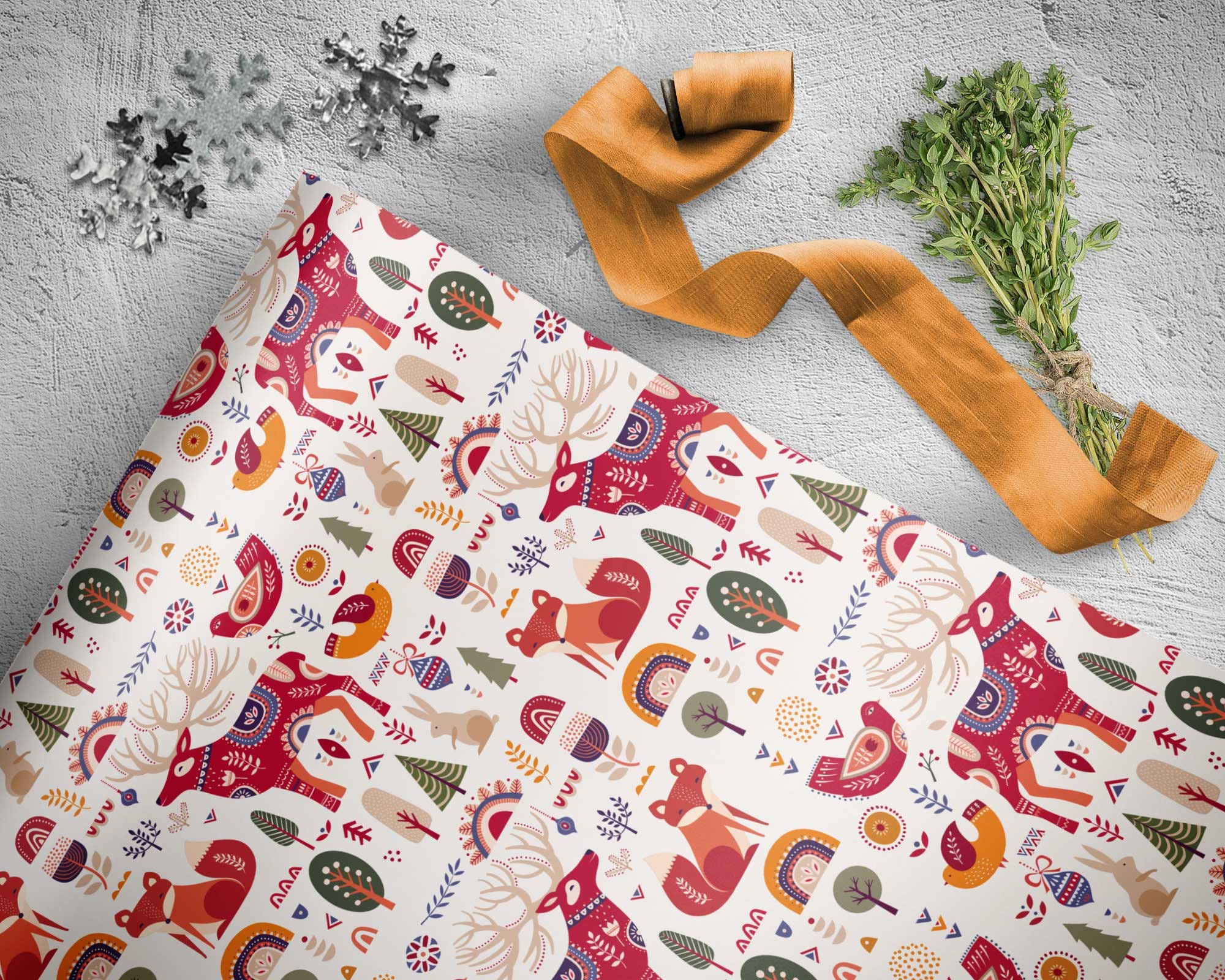 Christmas Wrapping Paper Rustic Woodland Animals Fox Moose | Etsy