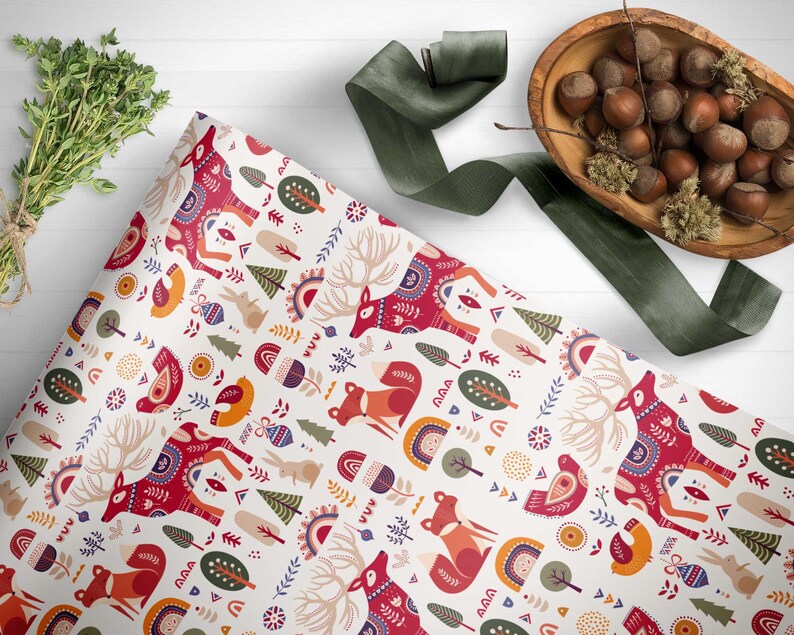 Christmas Wrapping Paper Rustic Woodland Animals Fox Moose - Etsy