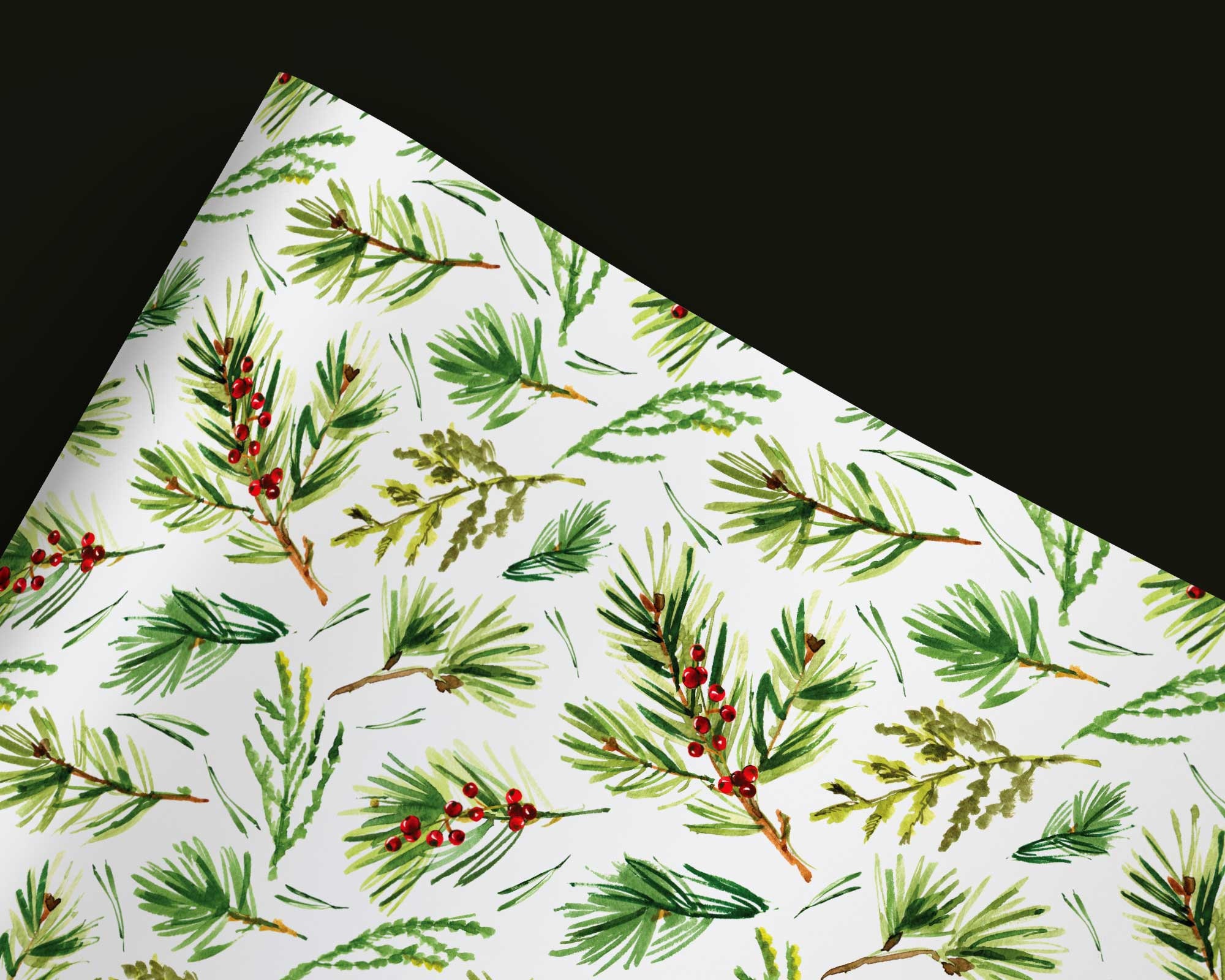 Christmas Wrapping Paper Roll Berry Greenery Pine Winter - Etsy