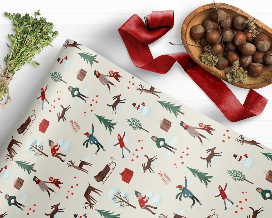 Christmas Wrapping Paper Roll, Skandi Winter Holiday Gift Wrap, Rustic ...