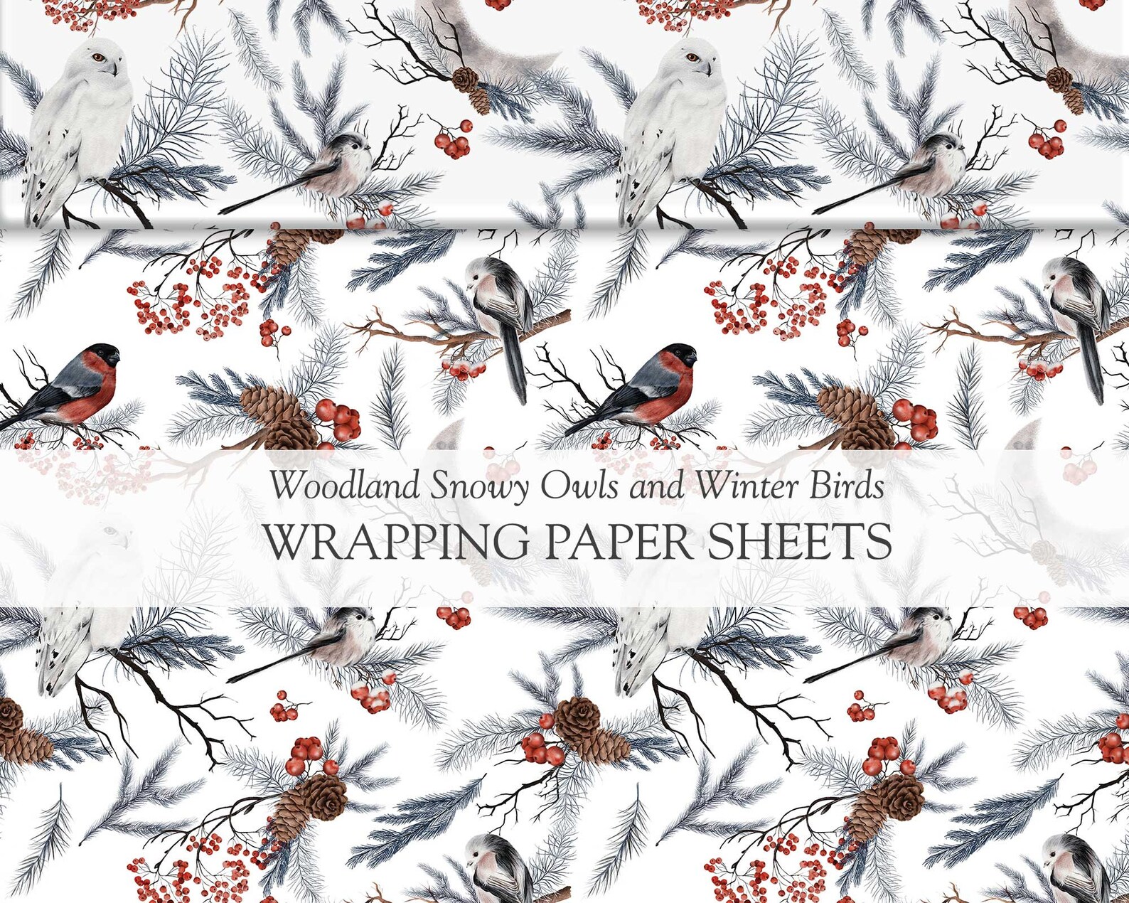 Christmas Wrapping Paper Roll Berry Greenery Pine Winter - Etsy